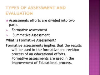 Types of assessment and evaluation | PPTX