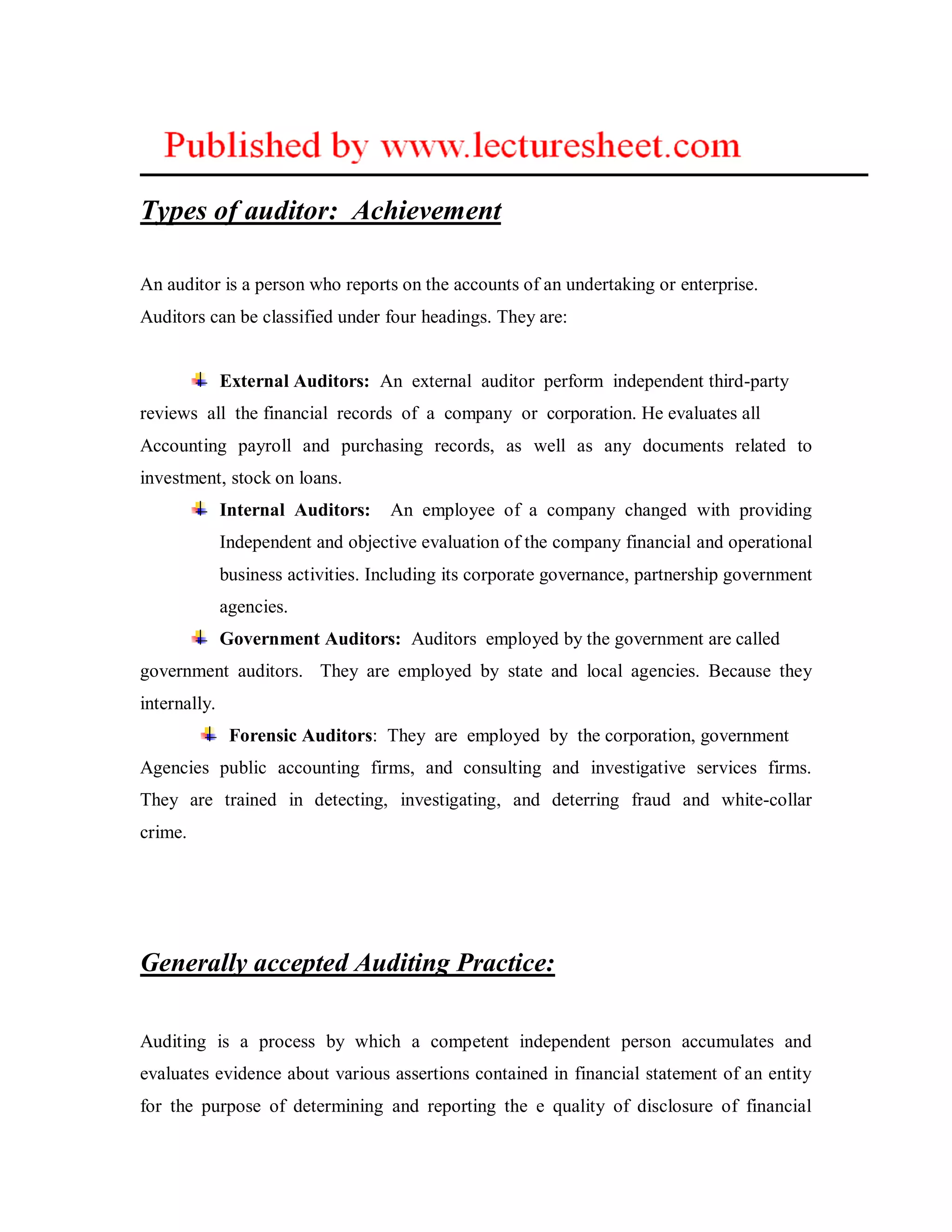Types of auditor | PDF