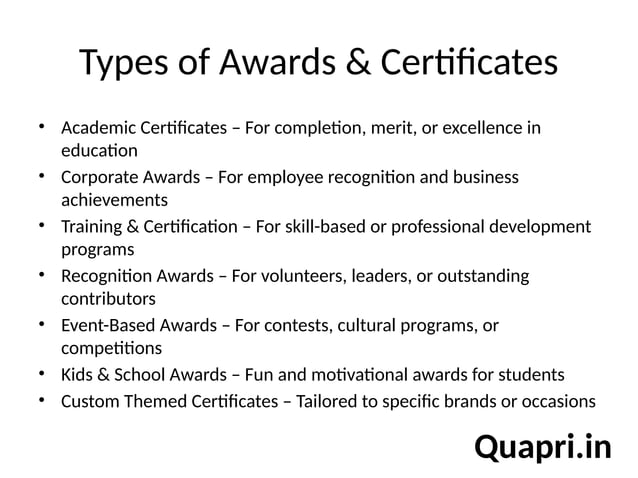 Types of Awards & Certificates to Celebrate Every Achievement | PPTX