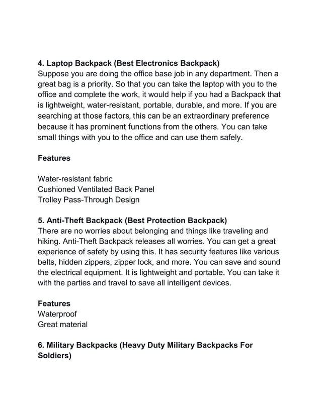 Types of backpack | PDF