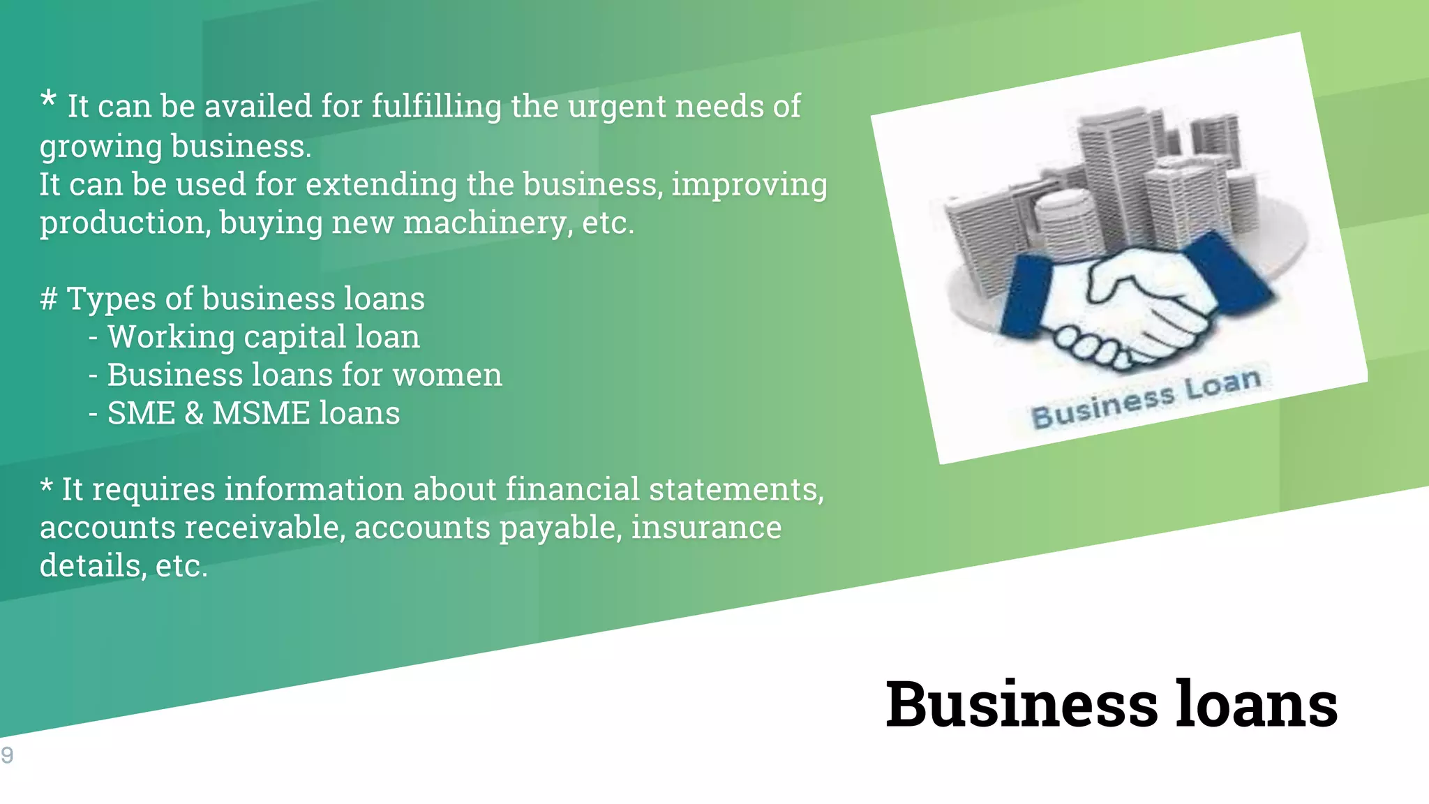 Different Types of Bank Loans in India | PPTX