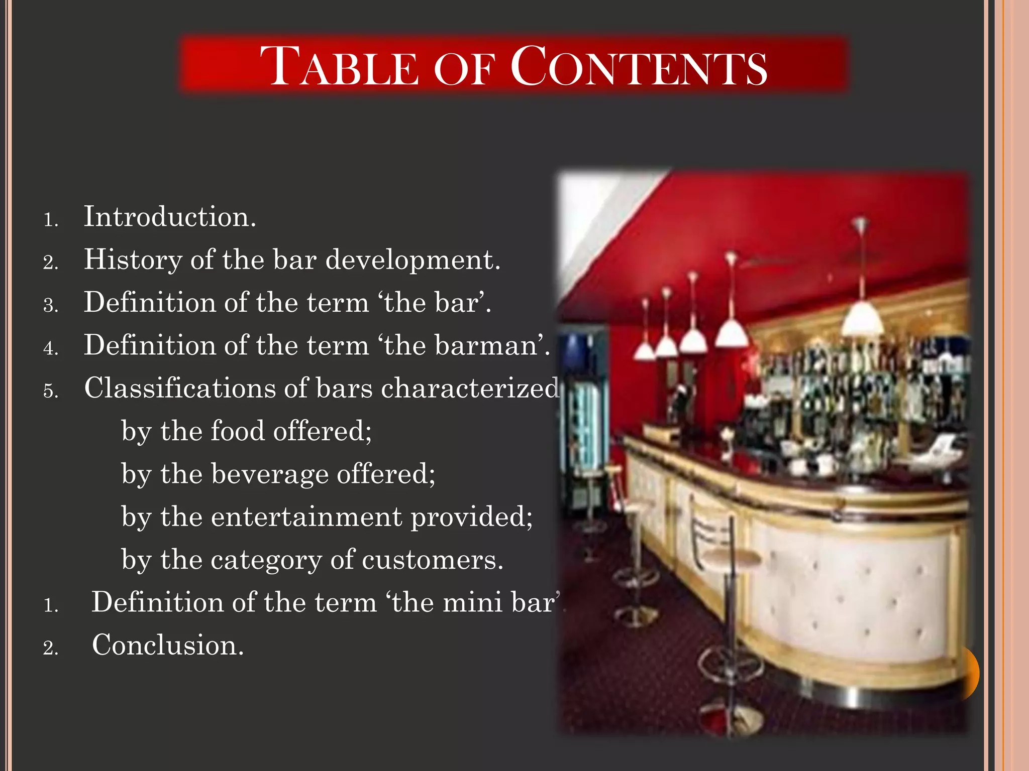 Types of bars & food service | PPT