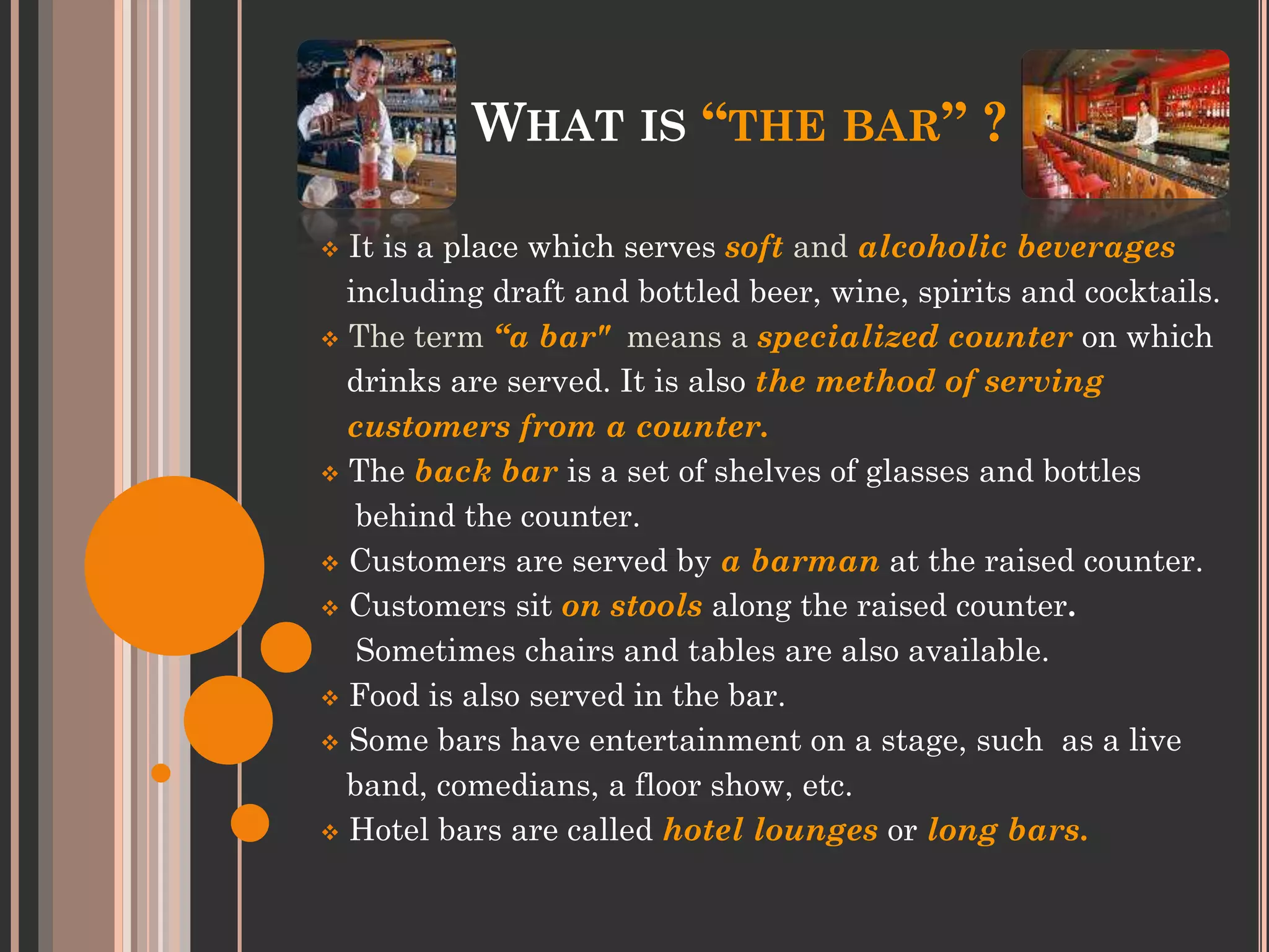 Types of bars & food service | PPTX