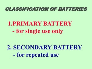 TYPES OF BATTERIES, it's application, RAJ.ppt