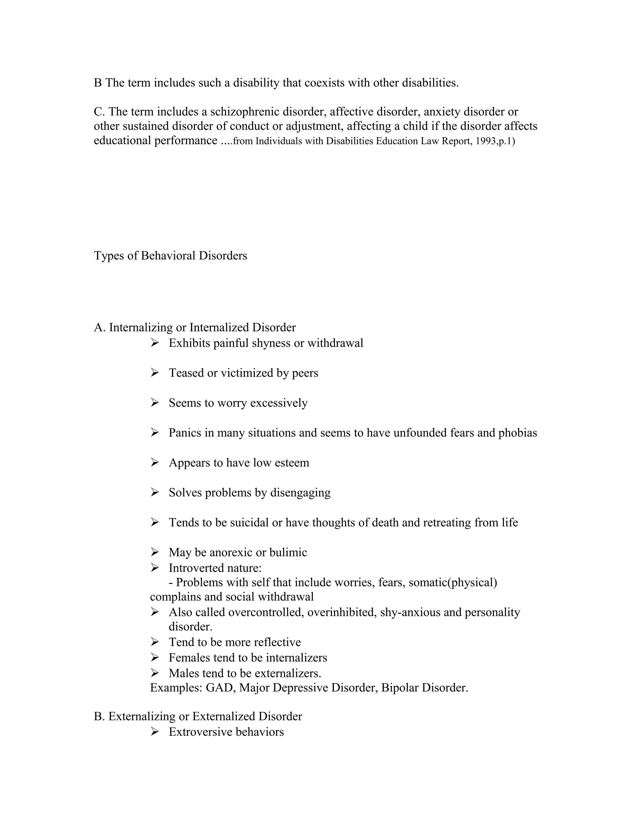 Types of behavioral disorders | DOC