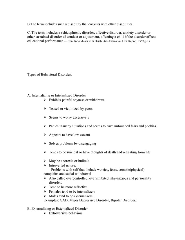 Types of behavioral disorders | DOC