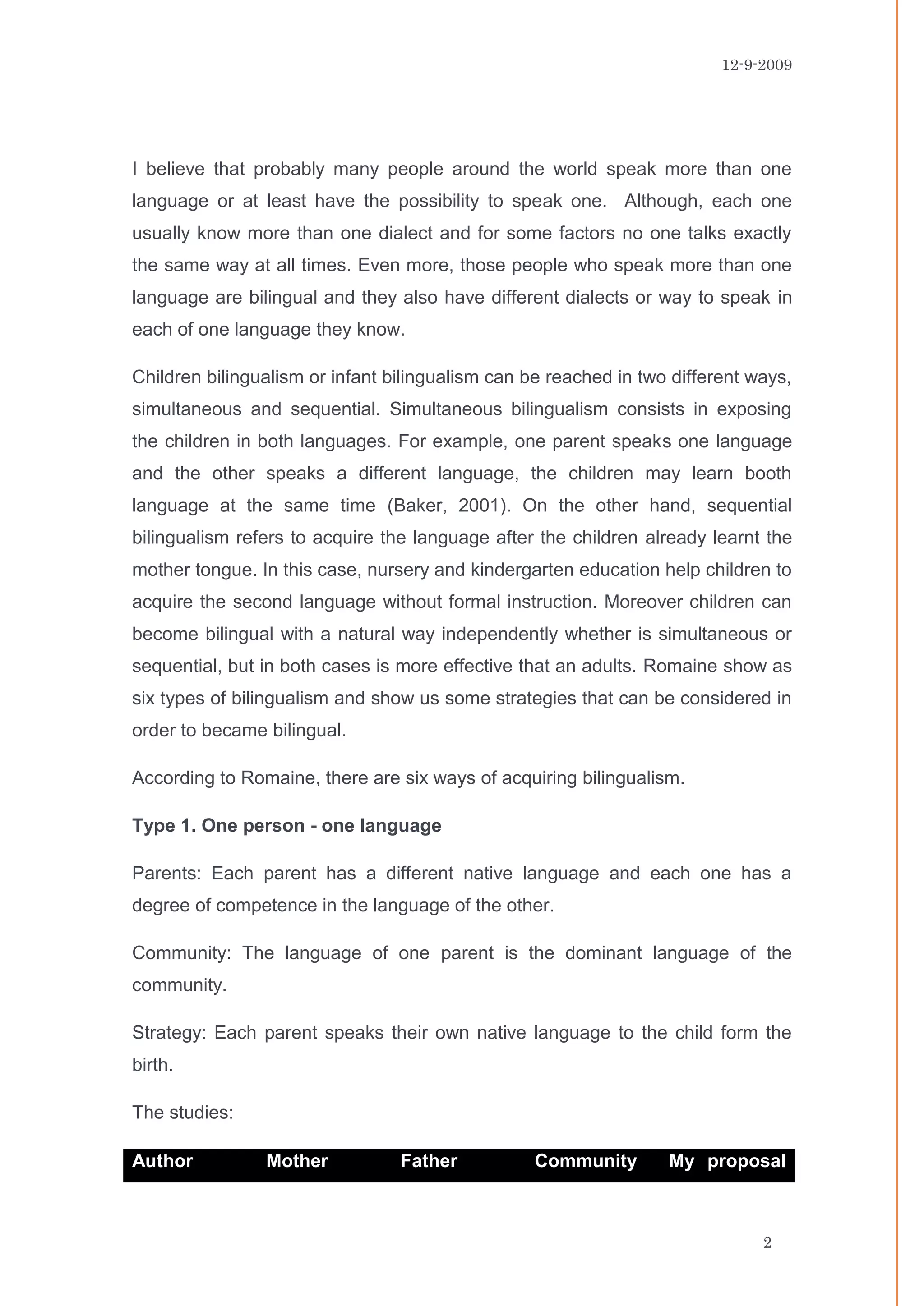 Types of bilingual acquisition | DOCX