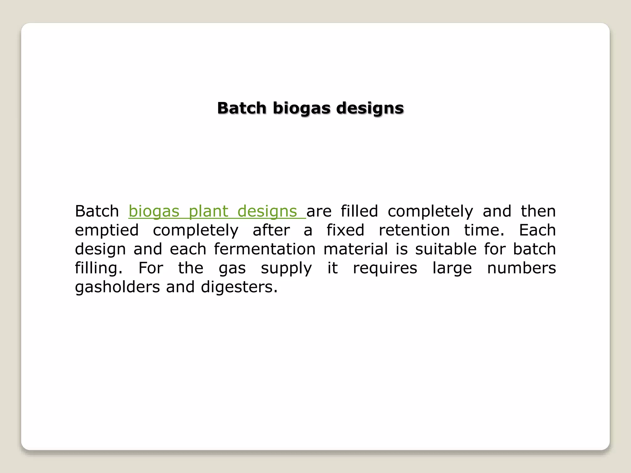 Types of biogas plant digester | PPTX