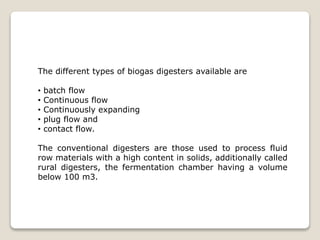 Types of biogas plant digester | PPTX