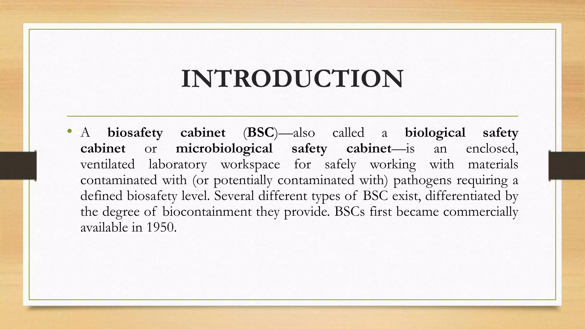 TYPES OF BIOSAFETY CABINET, DIFFERENCE BETWEEN BIOSAFETY CABINET AND LAMINAR AIR FLOW.pptx