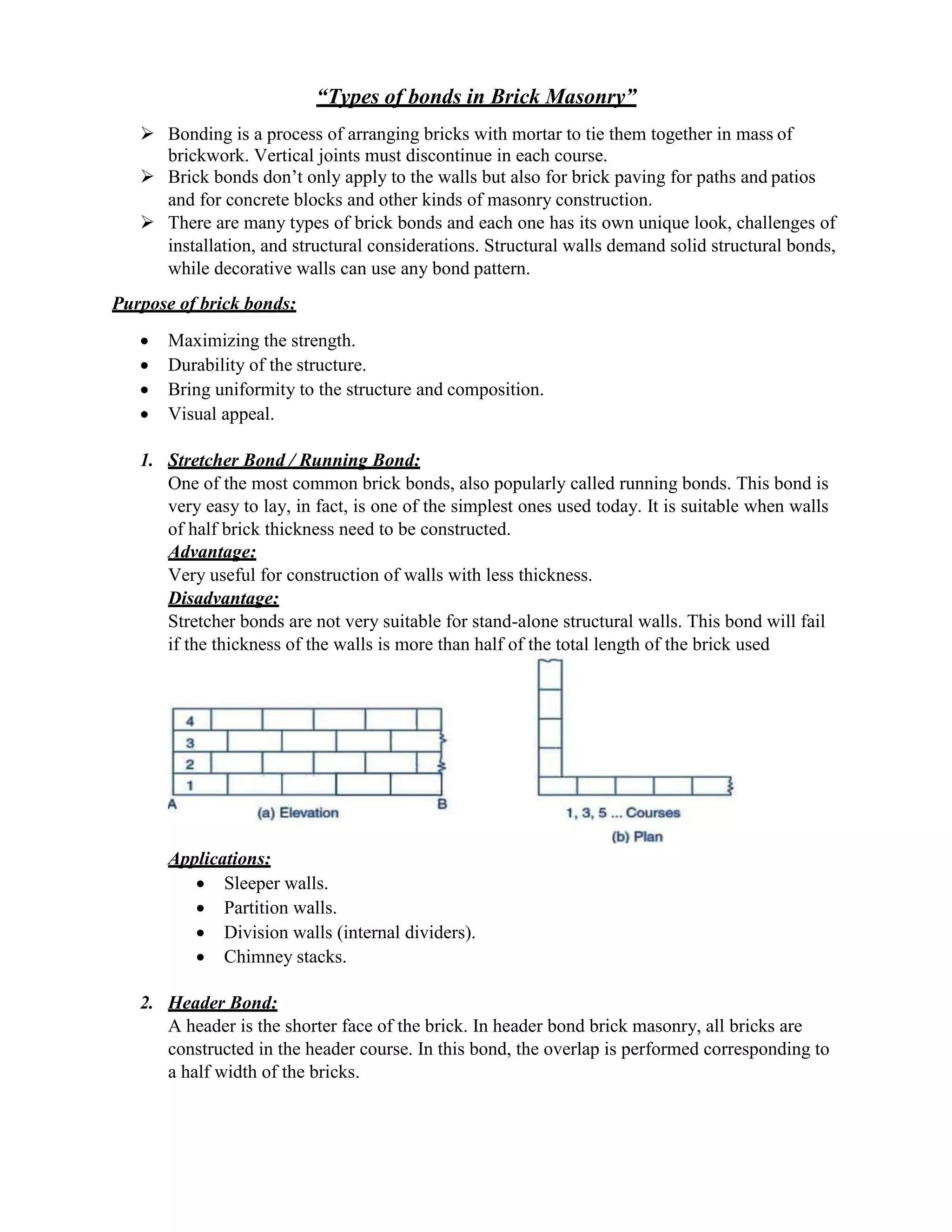Types of bonds in brick masonry | PDF