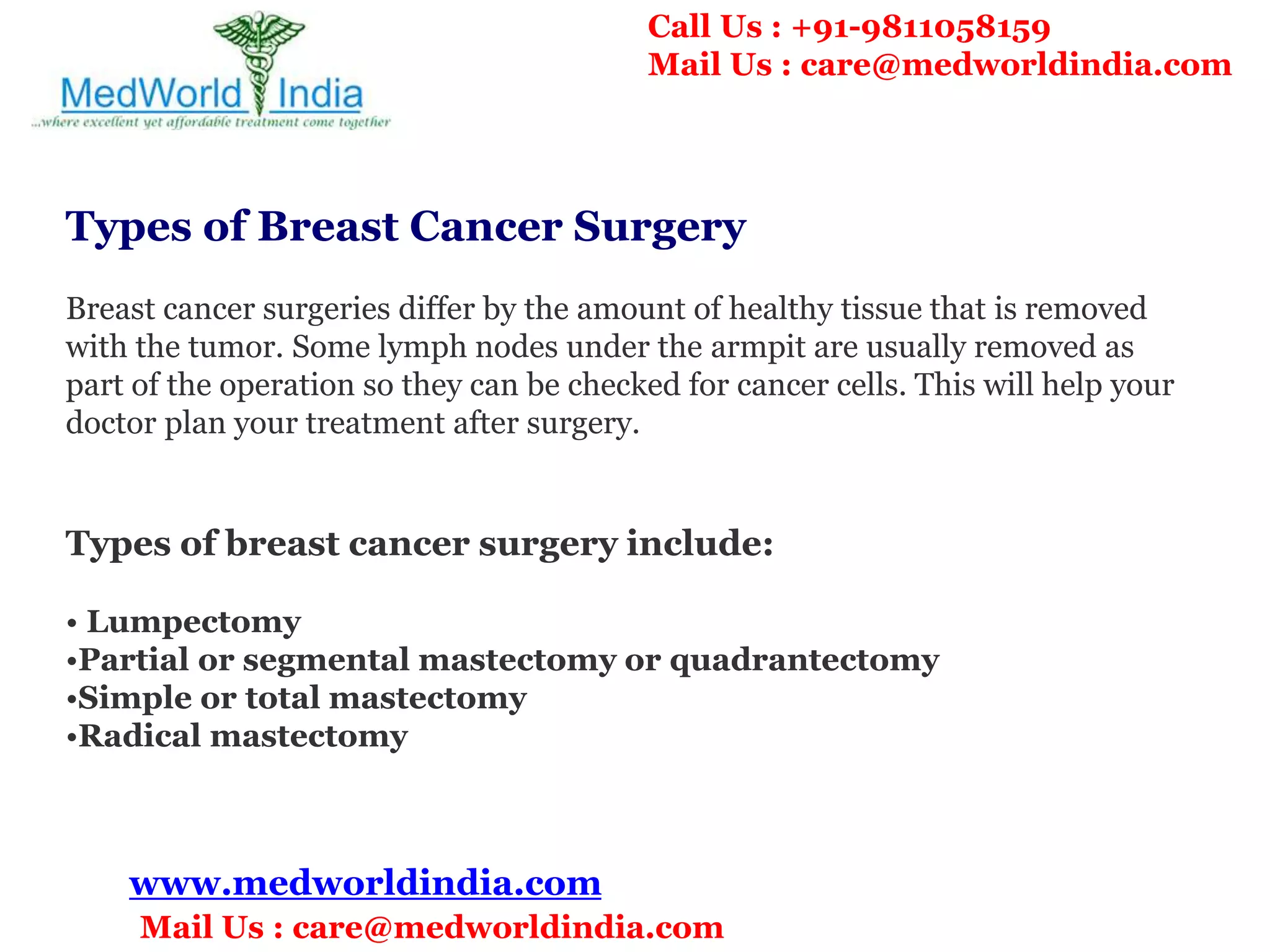 Types of Breast Cancer Surgery | Breast Cancer Hospital in India | PPTX