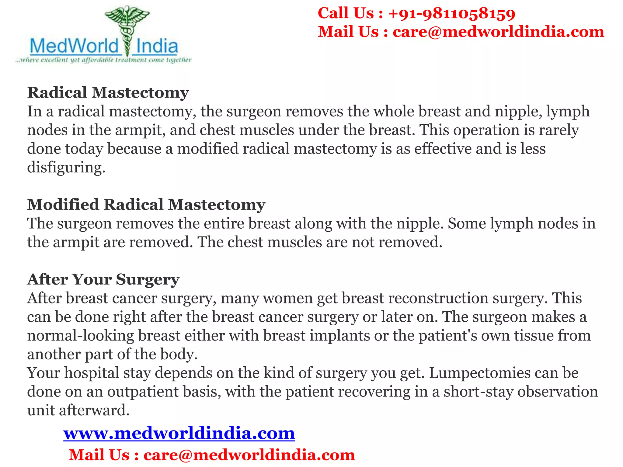 Types of Breast Cancer Surgery | Breast Cancer Hospital in India | PPTX