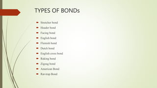 Types of bricks and its bonds | PPTX
