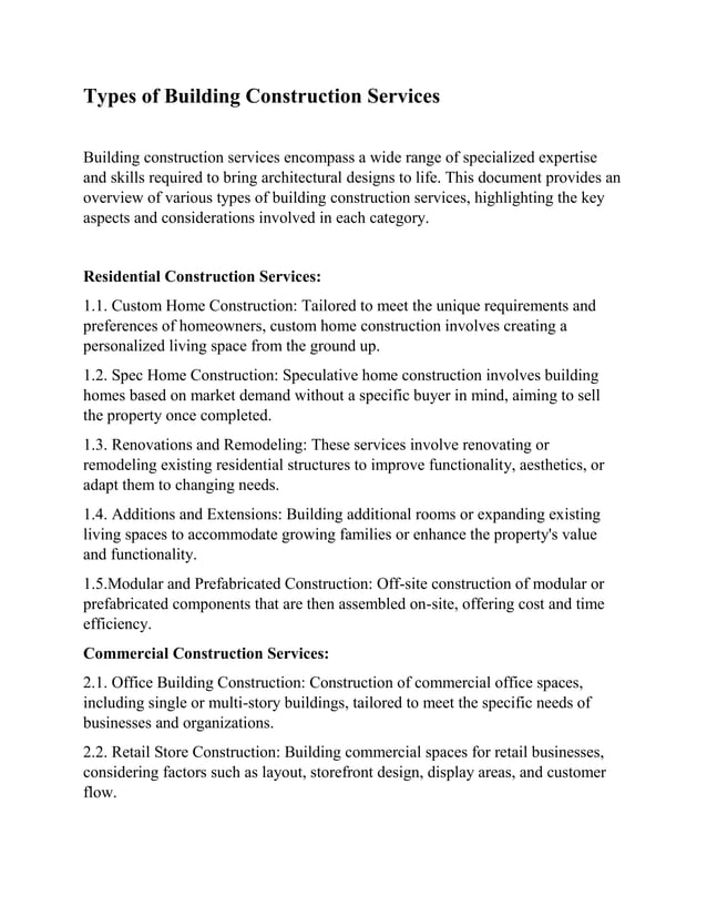 Types of Building Construction Services.docx | Civil Engineering ...