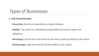 Business Law: Introduction 1: Types of Businesses | PPTX