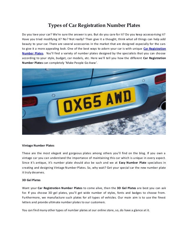 Types of car registration number plates