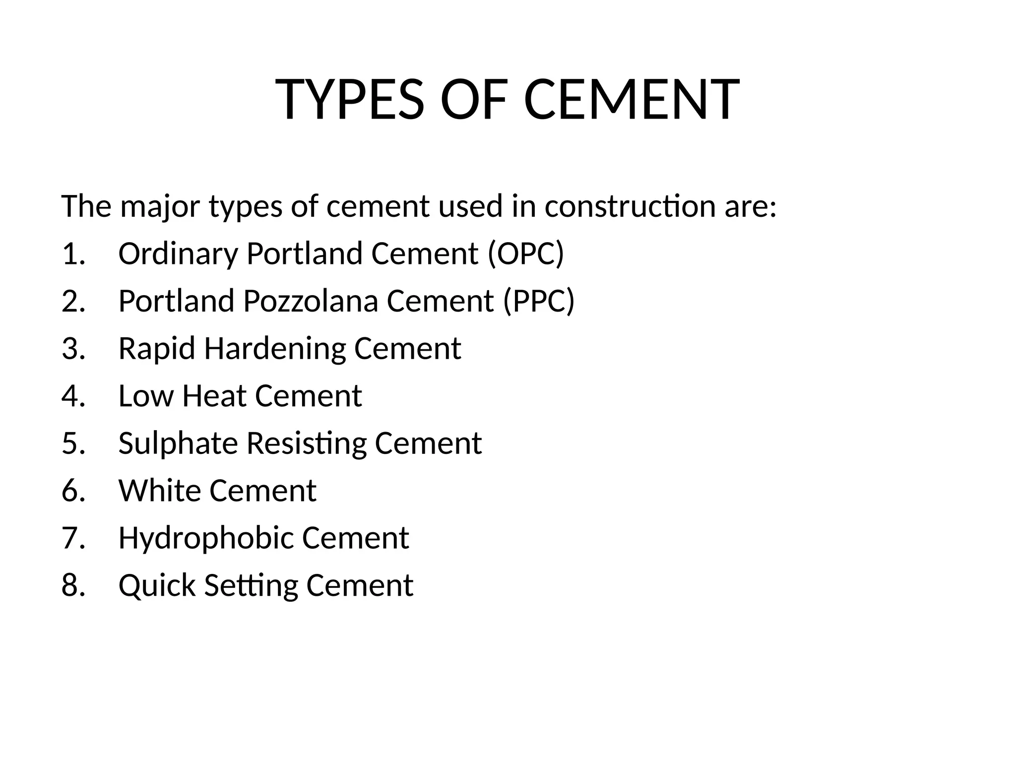 TYPES OF CEMENT-1 with various types ... | PPTX