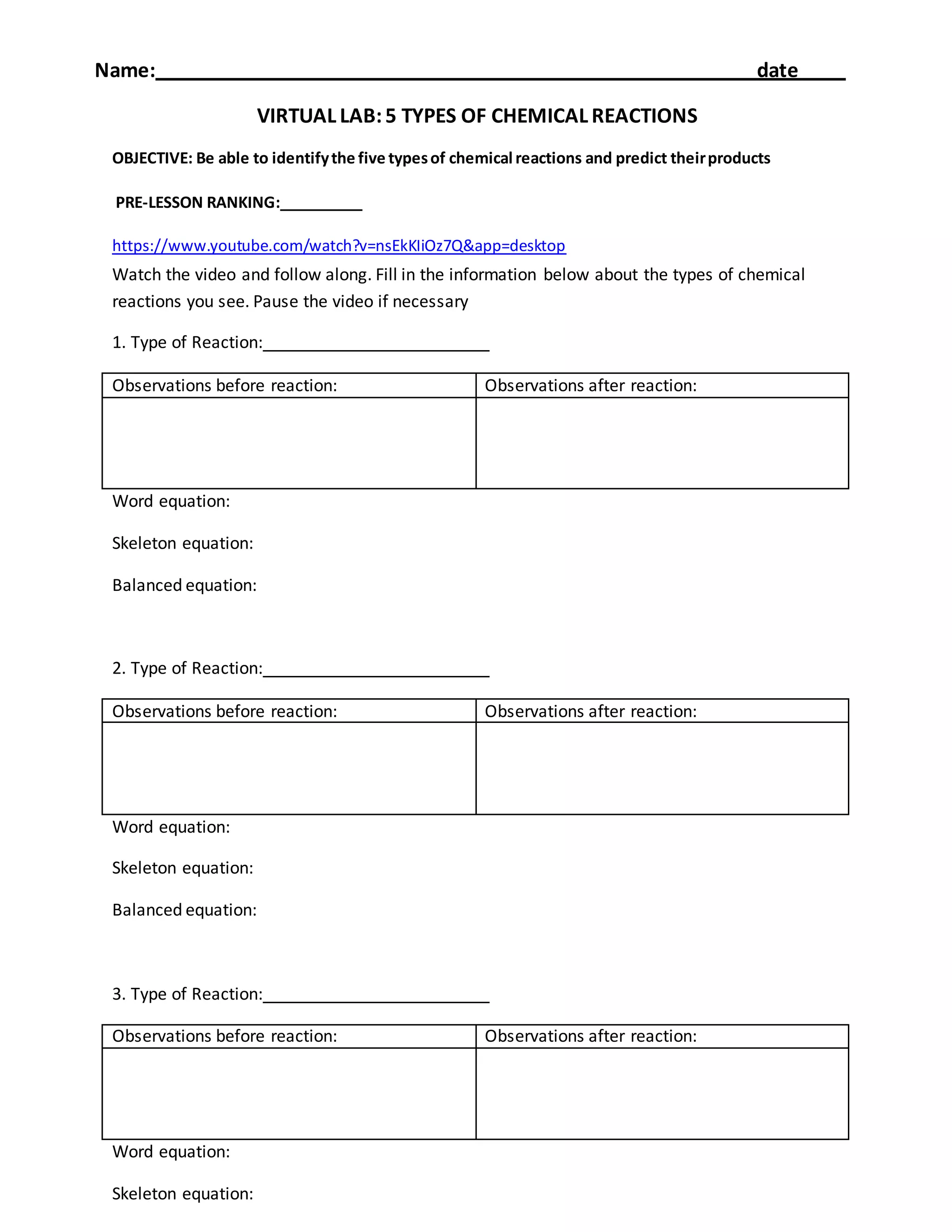 Types of chemical reaction | PDF