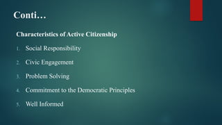 Types of Citizenship, active, participatory and digital citizenship | PPTX