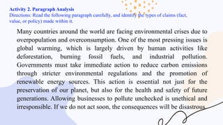THREE TYPES OF CLAIMS: FACT, VALUE, Policy.pptx
