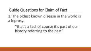Types of Claims - Fact for Reading and Writing Skills | PPTX
