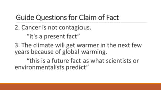Types of Claims - Fact for Reading and Writing Skills | PPTX | Science