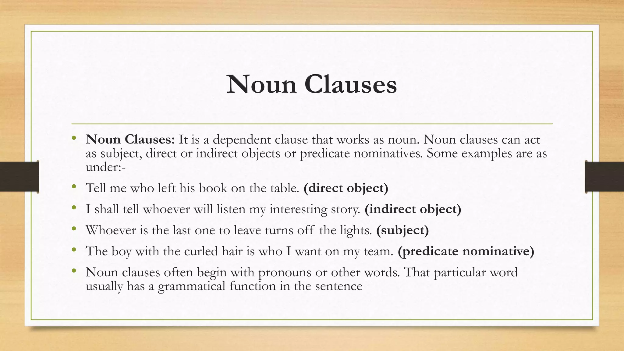 Types of Clauses in English Grammar | PPTX