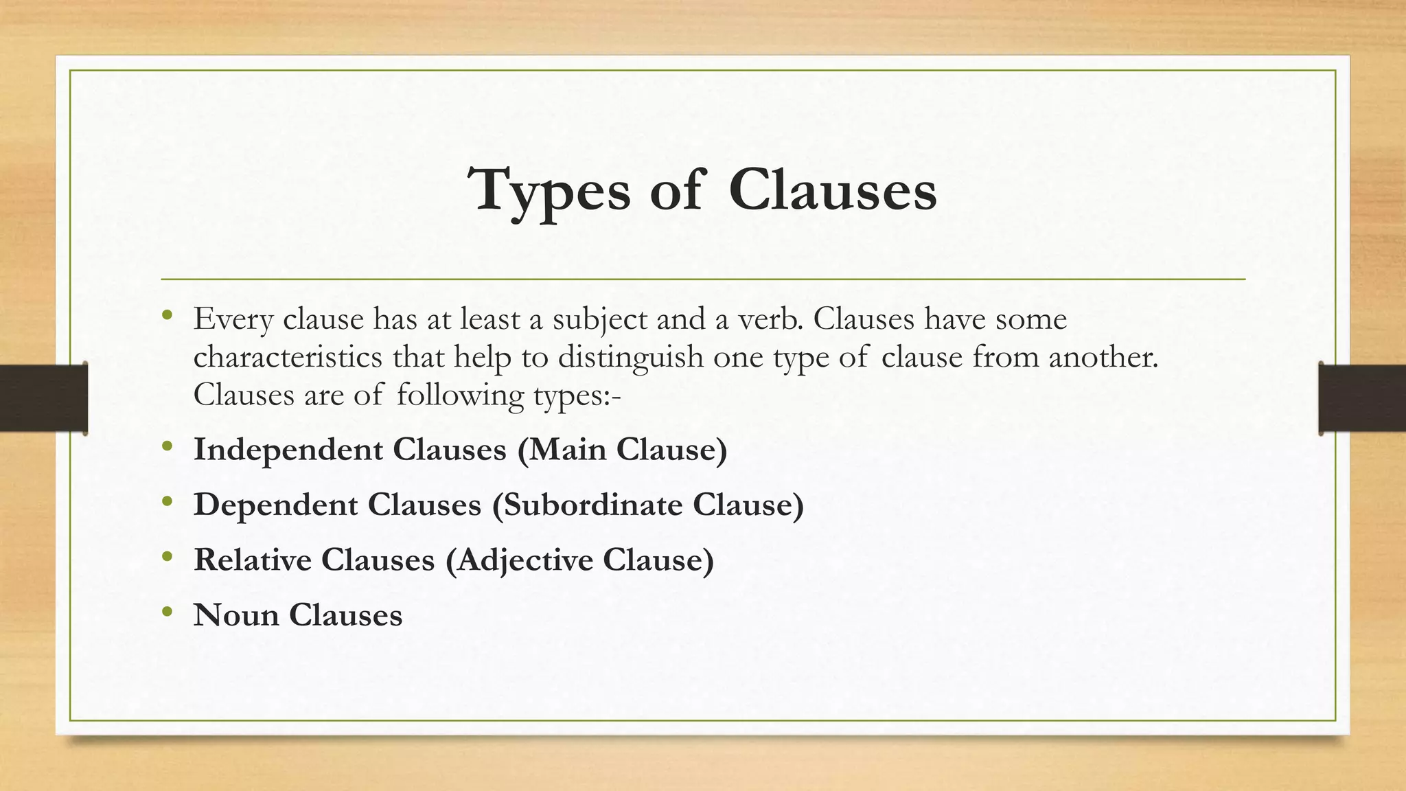 Types of Clauses in English Grammar | PPTX
