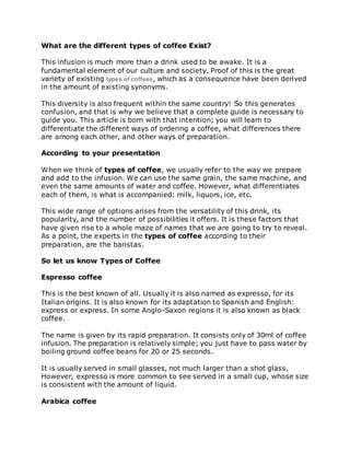 Types of coffee | DOCX