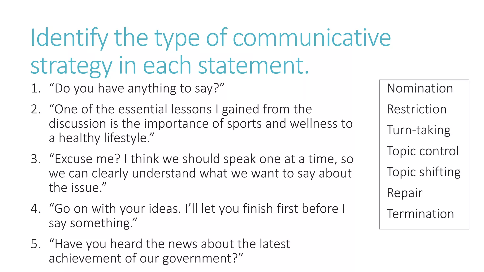 Types of communicative strategies | PPTX