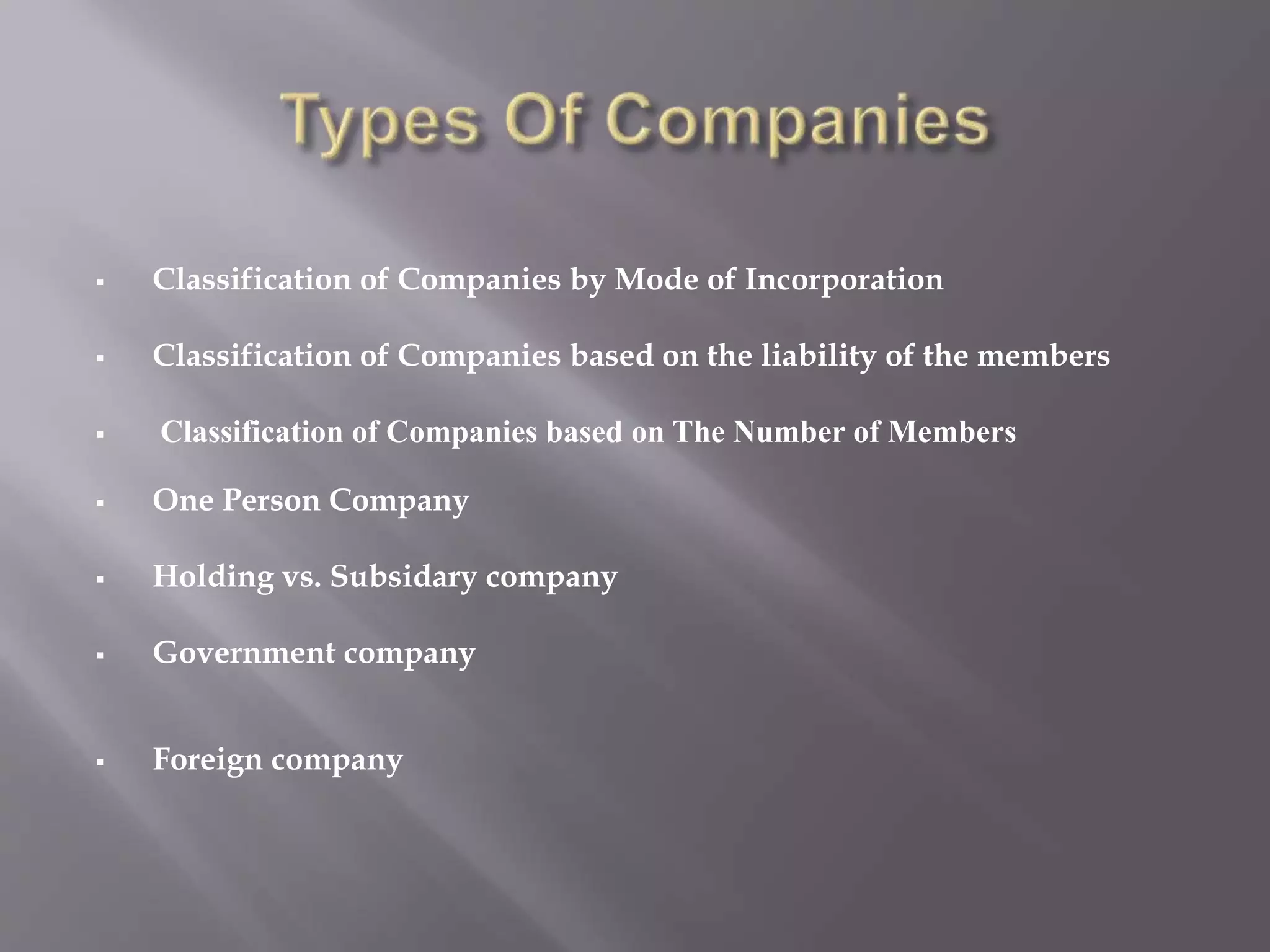 Types of Companies under Company Law | PPTX