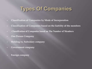 Types of Companies under Company Law | PPTX