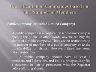 Types of Companies under Company Law | PPTX