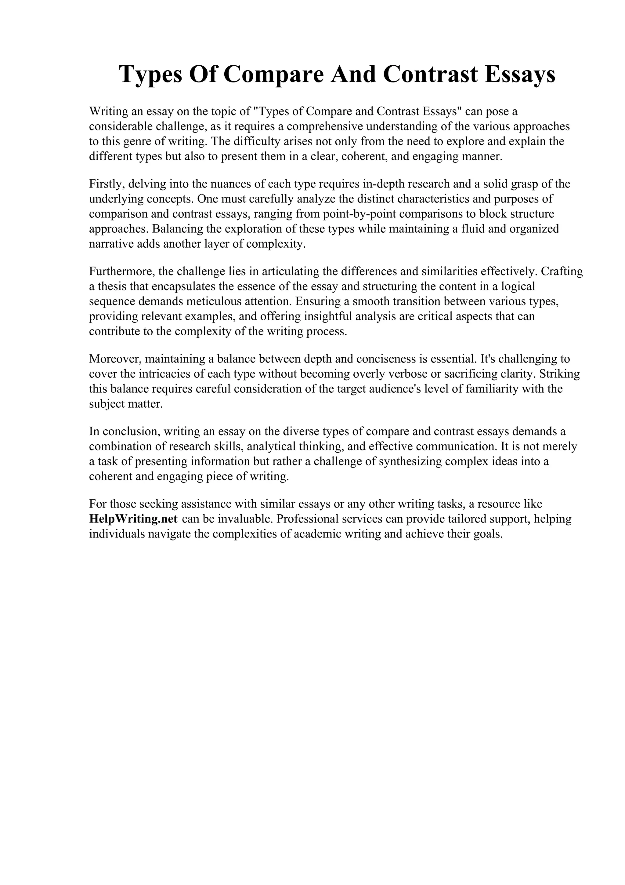 Types Of Compare And Contrast Essays | PDF