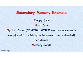 Computer Memory Types - Primary Memory - Secondary Memory | PDF