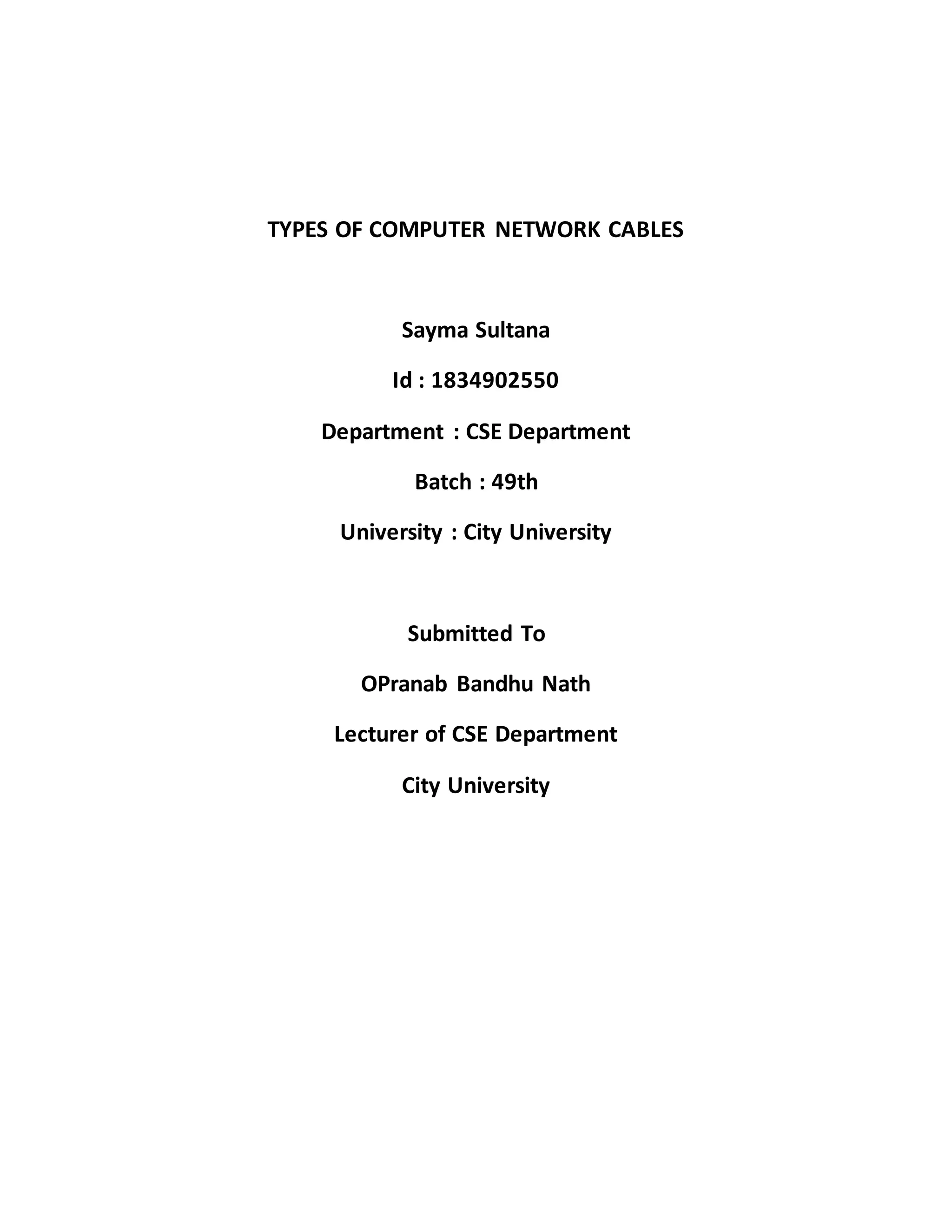 TYPES OF COMPUTER NETWORK CABLES | DOCX