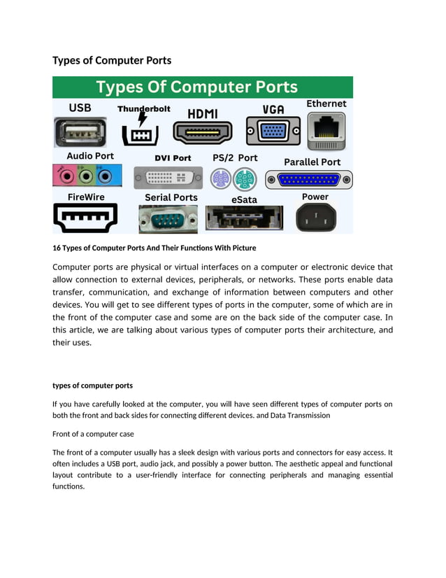 Types of Computer PortsAnd Their Functions With Picture | DOCX ...