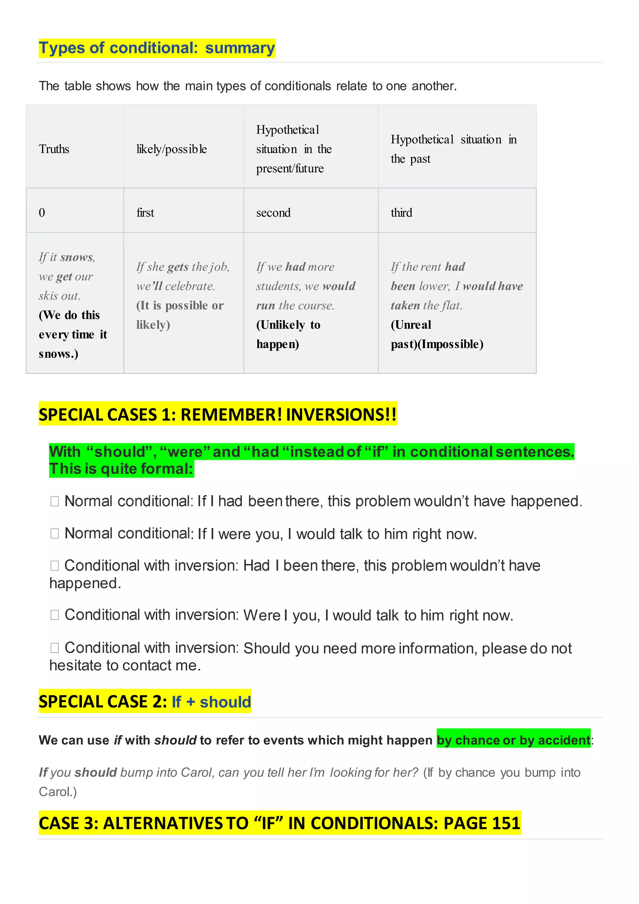 Types of conditionals summary and special cases | DOCX