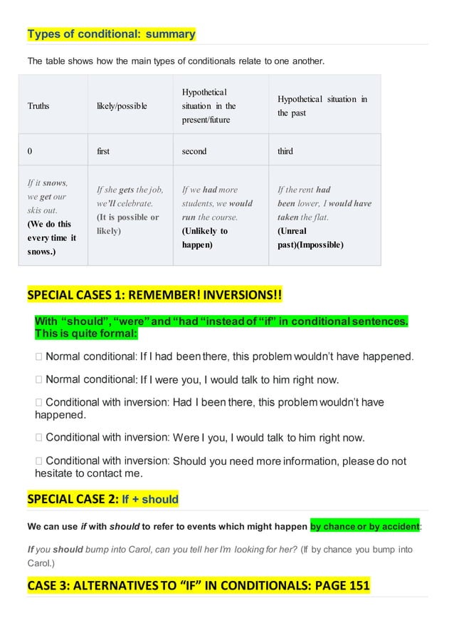 Types of conditionals summary and special cases | DOCX