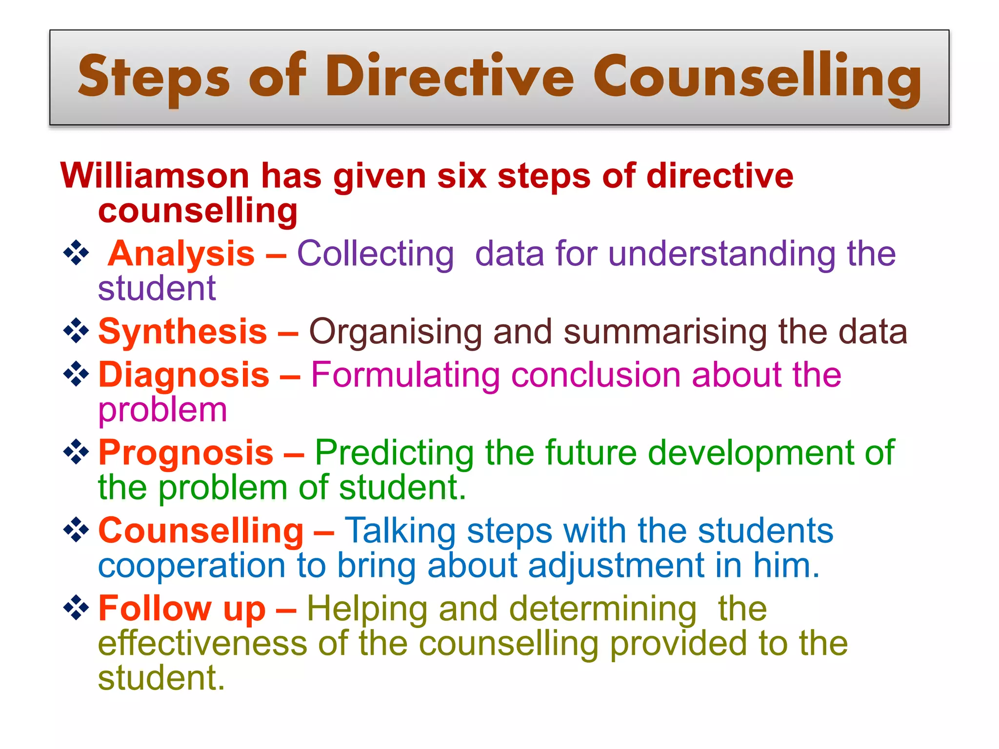 Types of counseling directive, non-directive, and eclectic counselling ...
