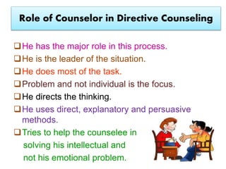 Types of counseling directive, non-directive, and eclectic counselling ...