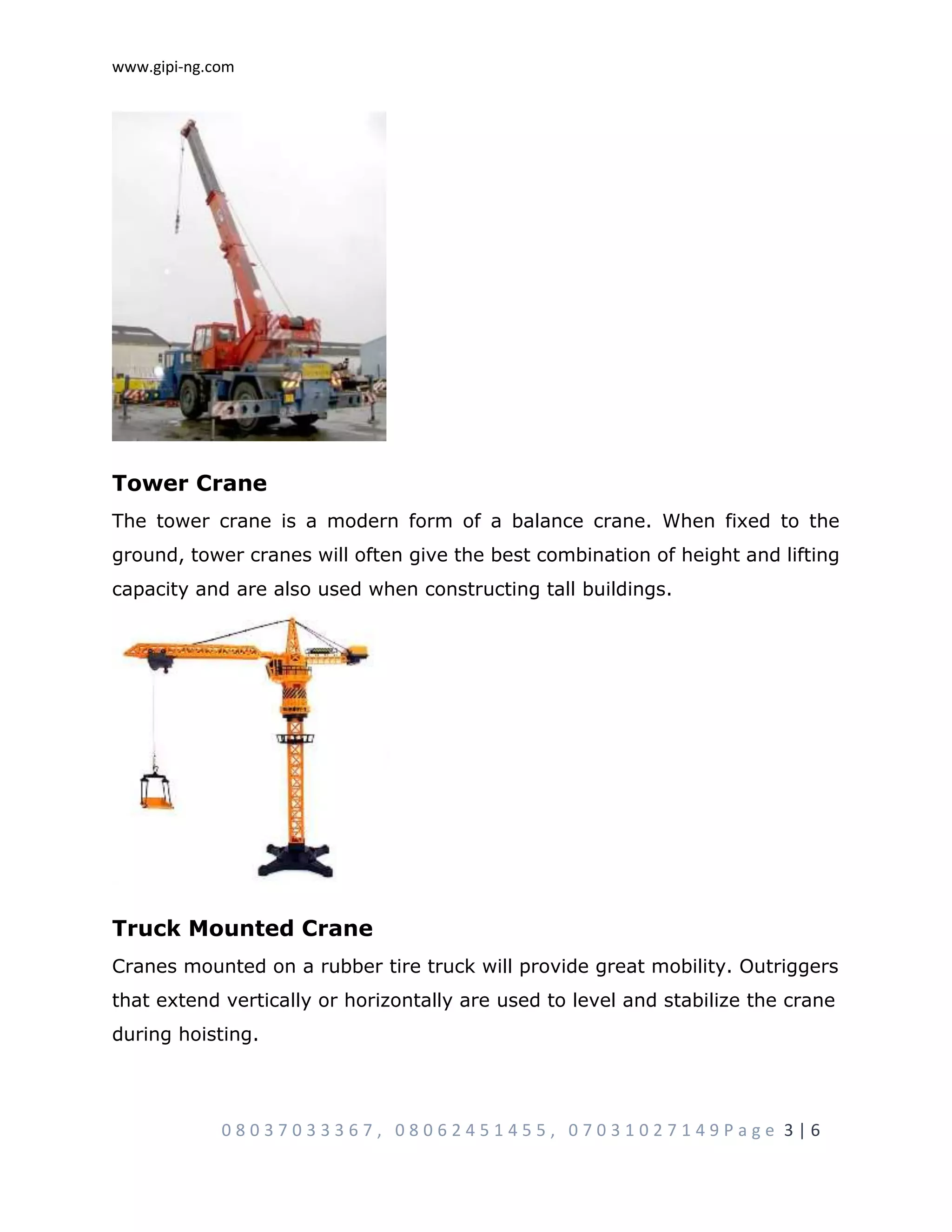 Types of cranes | DOCX