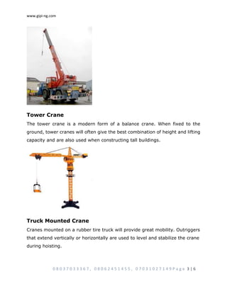 Types of cranes | DOCX
