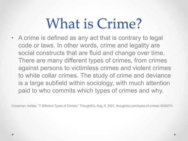 Types of Crime presentation | PPTX | Crime & Harmful Acts to ...