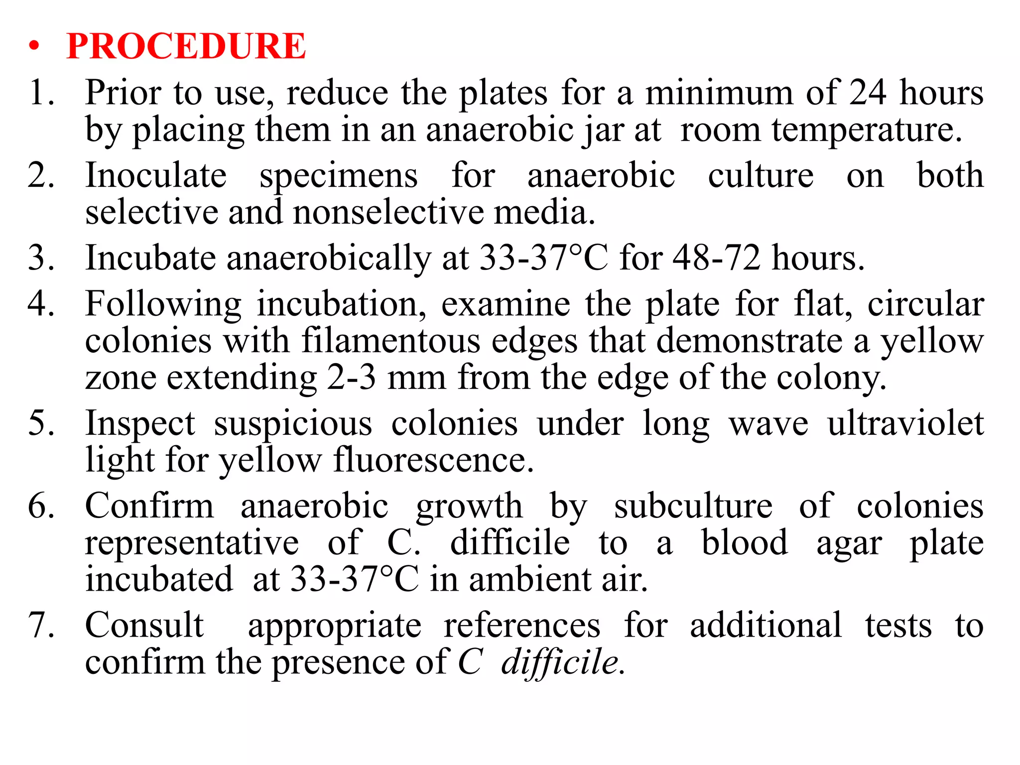 Types of culture media clostridium difficile agar.pptx5 | PDF