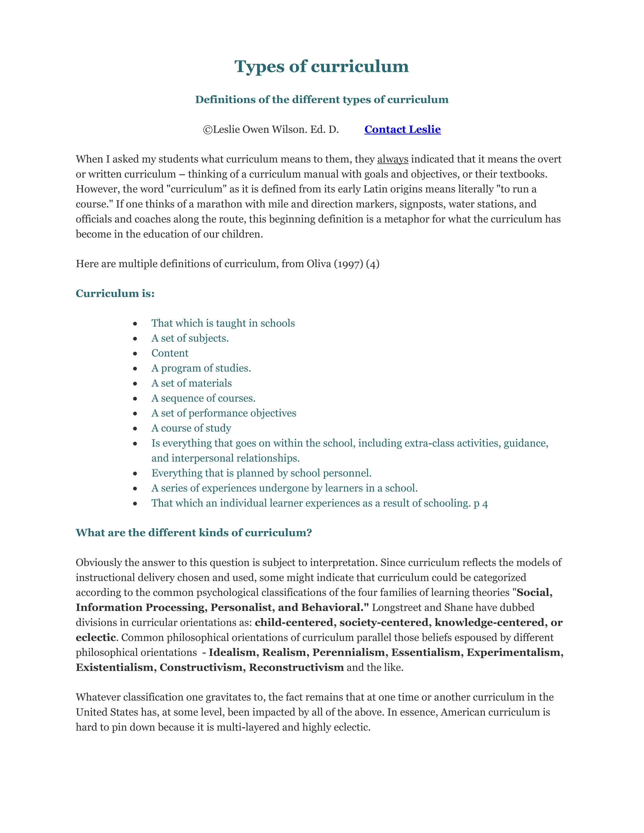 Types of curriculum . | PDF