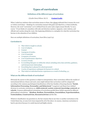 Types of curriculum . | PDF