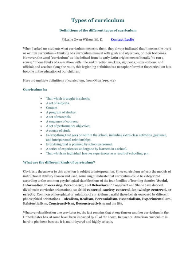Types of curriculum . | PDF
