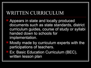 Types of Curriculums operating in schools | PPT